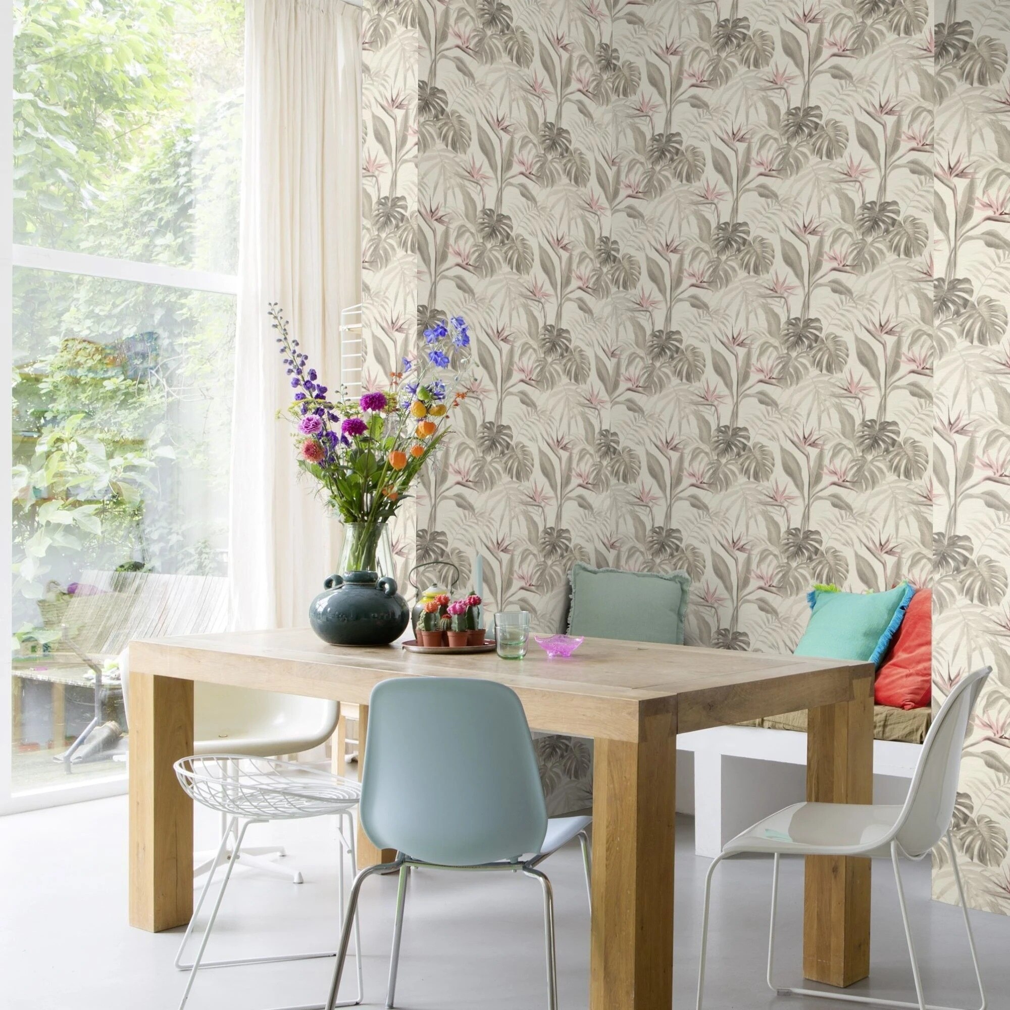 Tapet vinil, model vegetal tropical, roz, rola 10 x 0.53 m - eMAG.ro