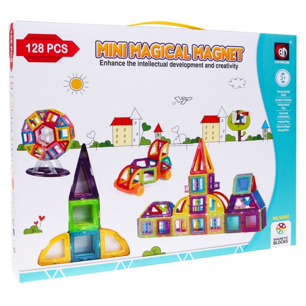 Set inteligent constructie magnetica cu 128 piese, lego, educativ si ...