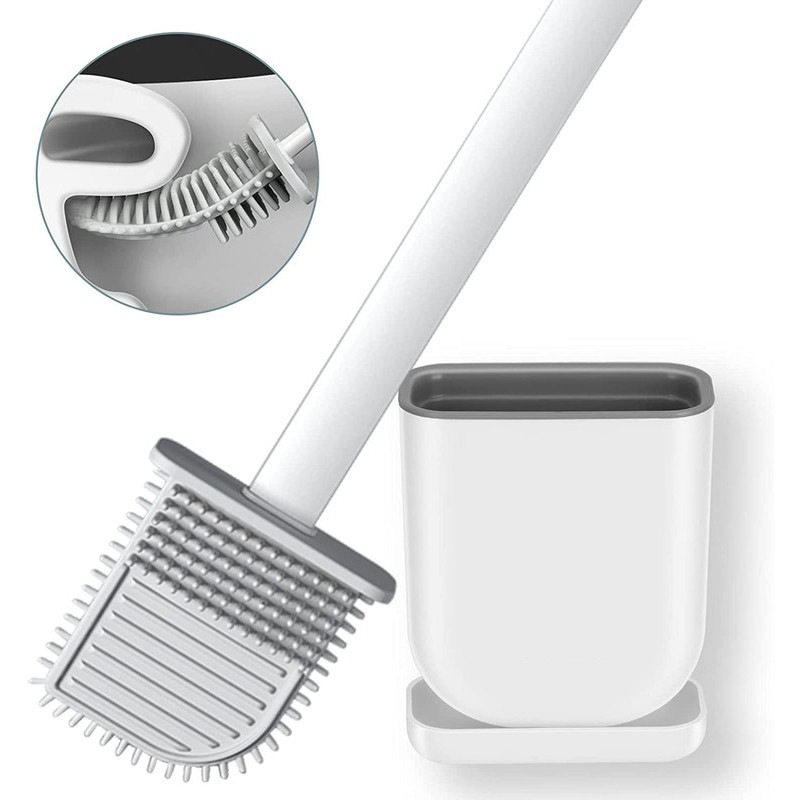 Perie toaleta, Ronyes, Cu suport autoadeziv, Silicon, 37cm, Alb - eMAG.ro