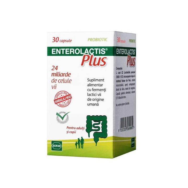 Probiotic cu fermenti lactici vii Enterolactis Plus, Sofar, 30 capsule ...