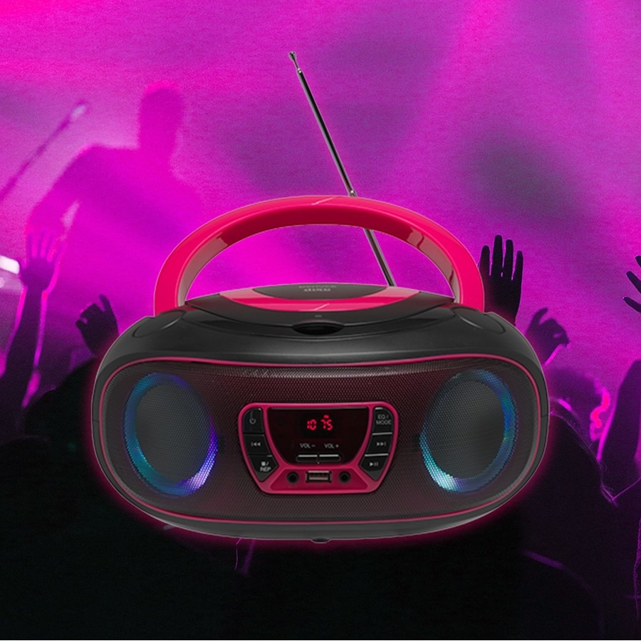 Portabil CD player cu radio FM si lumina LED roz cu functie usb ...