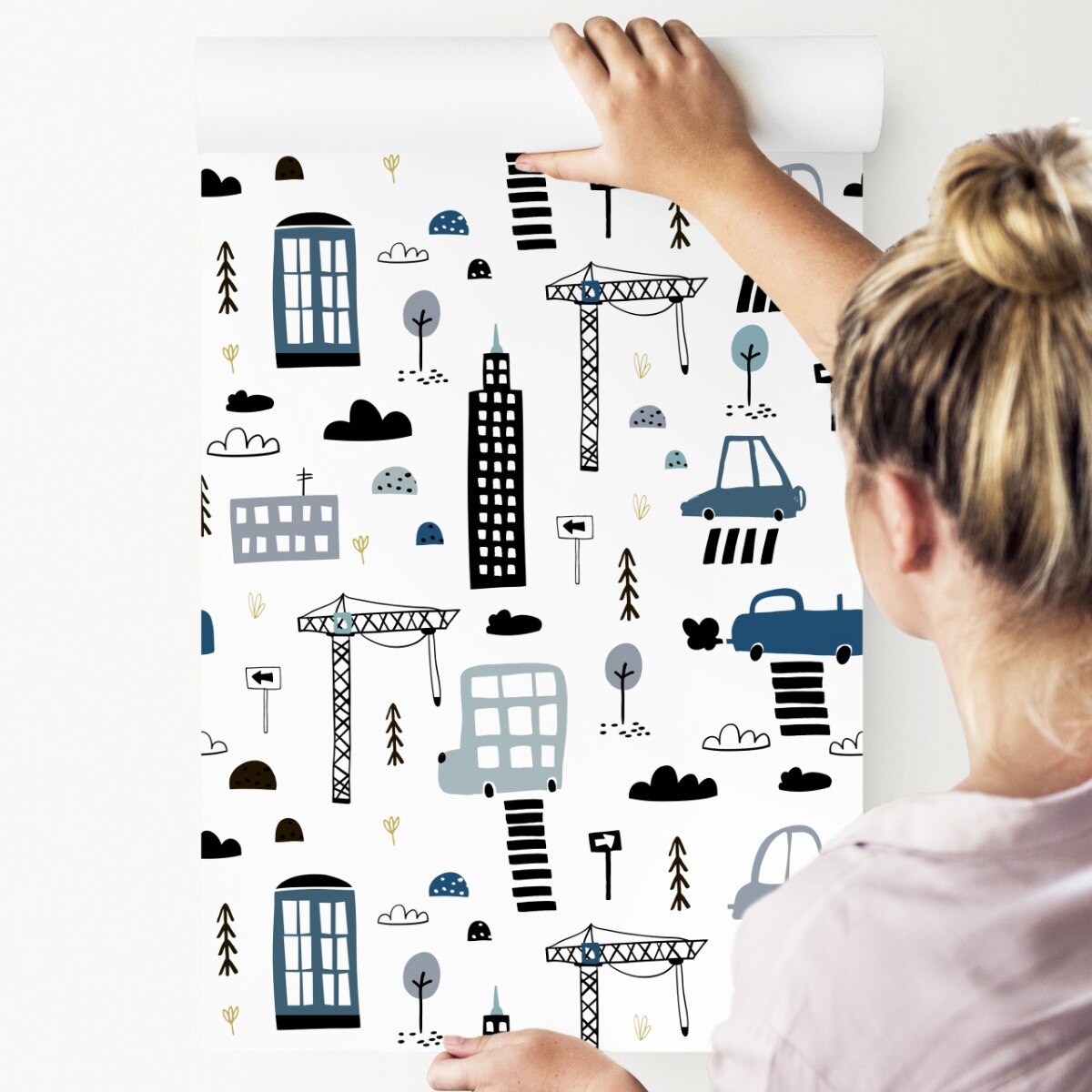 Tapet Pentru Camera Copilului Masini Zgarie-Nori Cladiri 53cm x 10m ...