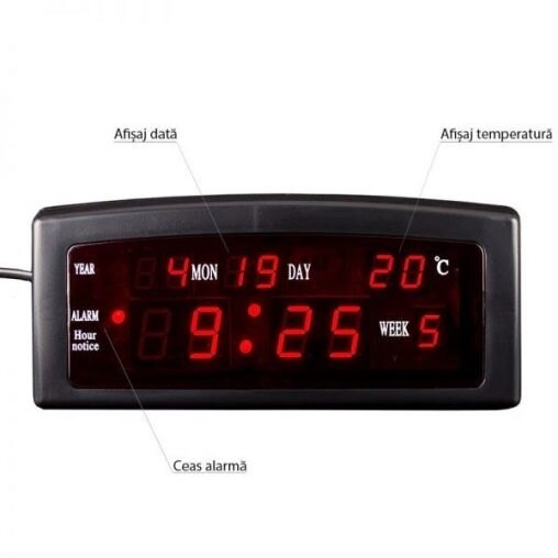 Ceas Digital Cu Led Rosu, Alarma, Calendar Si Temperatura, 909A - eMAG.ro