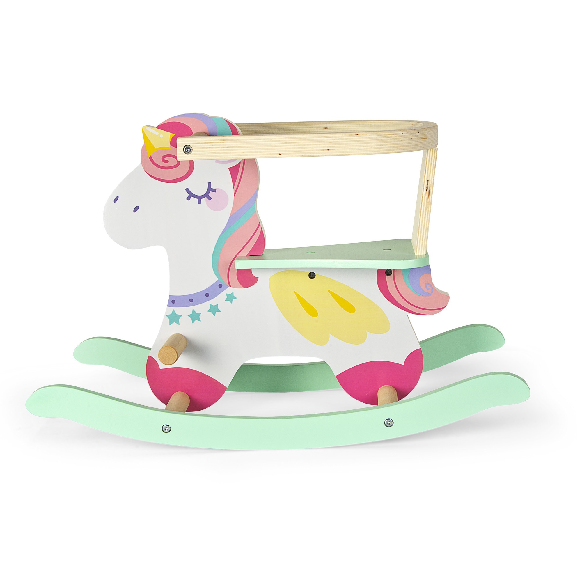 Cal balansoar pentru copii, din lemn, Leomark, Roz Rosie, 29,5 x 70 x ...