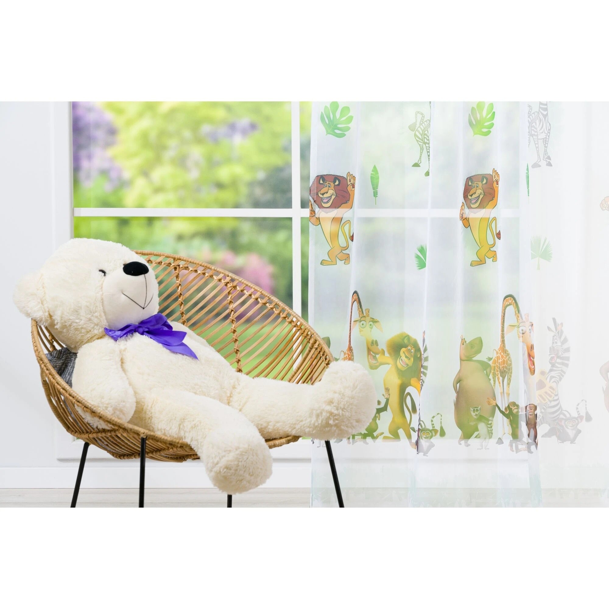 Perdea copii 300 x 245 cm Madagaskar, cu rejansa, alb/verde - eMAG.ro