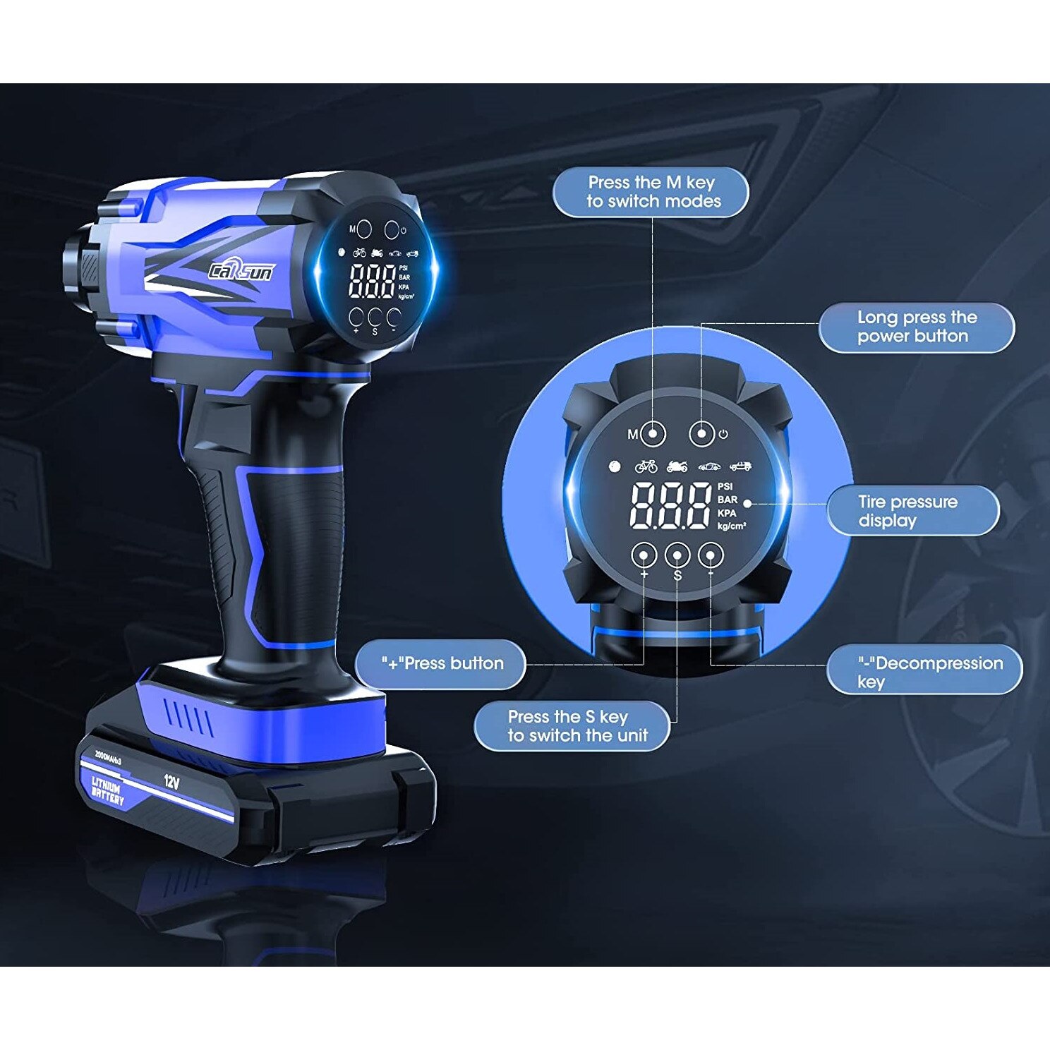 Compresor auto tip pistol 10 BAR/150 PSI, 35 l/min, cu lumina LED si ...