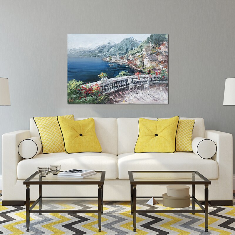 Tablou pictat manual, Artnova, Priveliste feerica de pe terasa ...