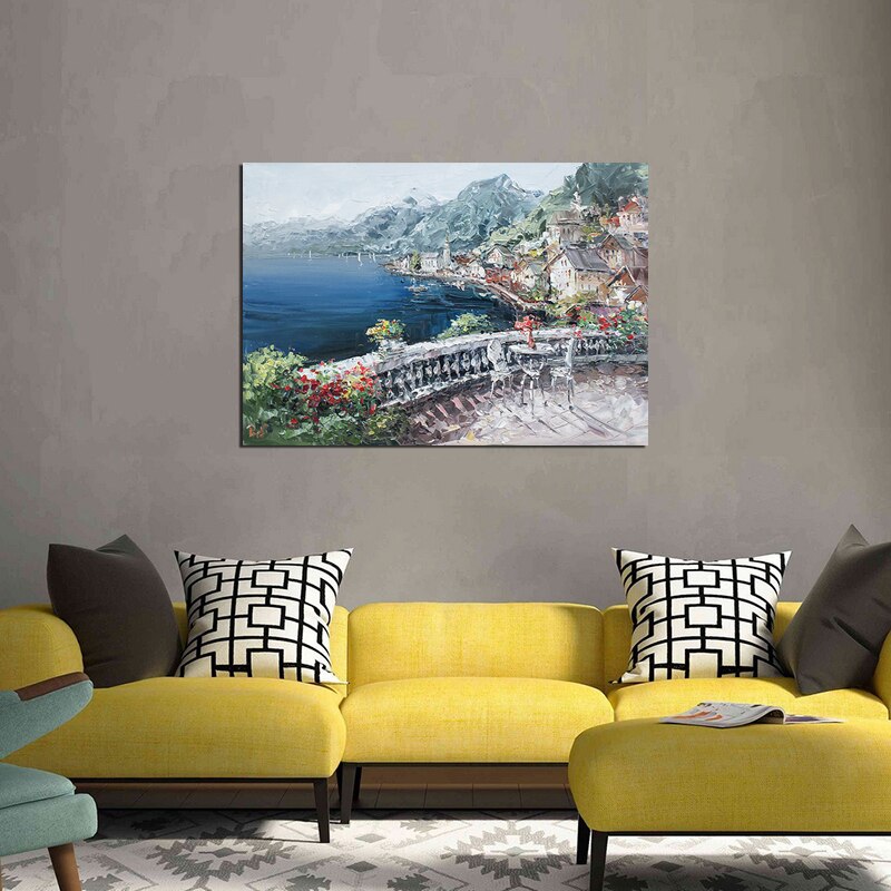 Tablou pictat manual, Artnova, Priveliste feerica de pe terasa ...