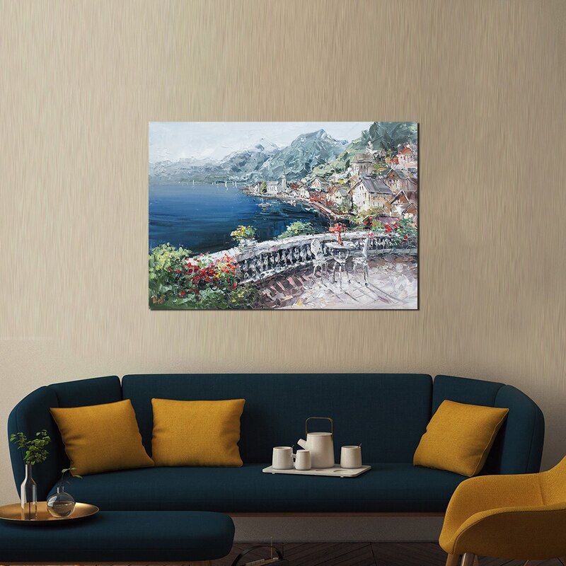 Tablou pictat manual, Artnova, Priveliste feerica de pe terasa ...