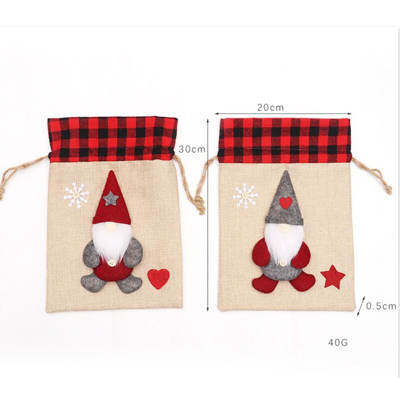 Set 2 Pungi Cadou de Craciun, panza de panza, cu snur, model gnomi ...
