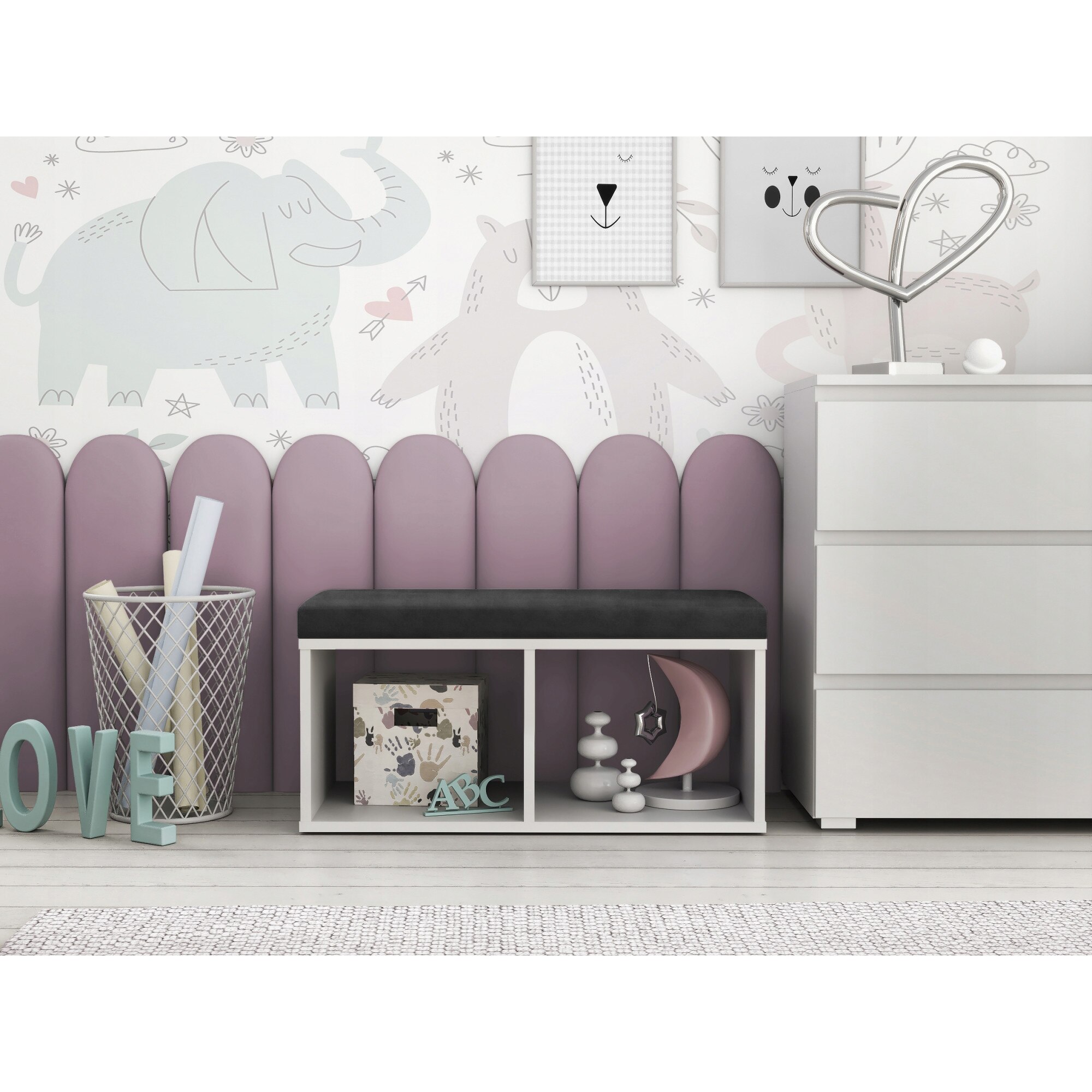 Raft copii, PAL/Catifea, 80x40 cm, Negru/Alb - eMAG.ro