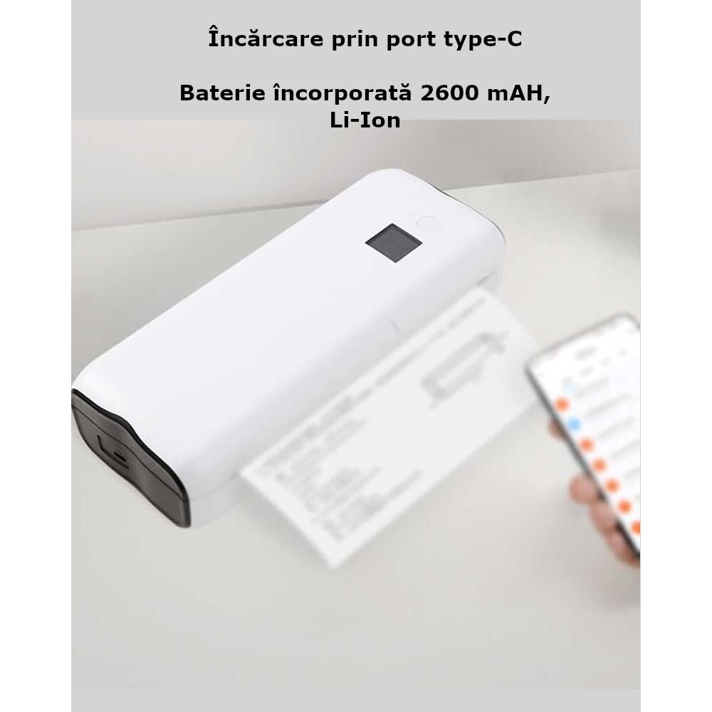 Mini imprimanta termica Premium, portabila, fara fir, nu necesita tus ...