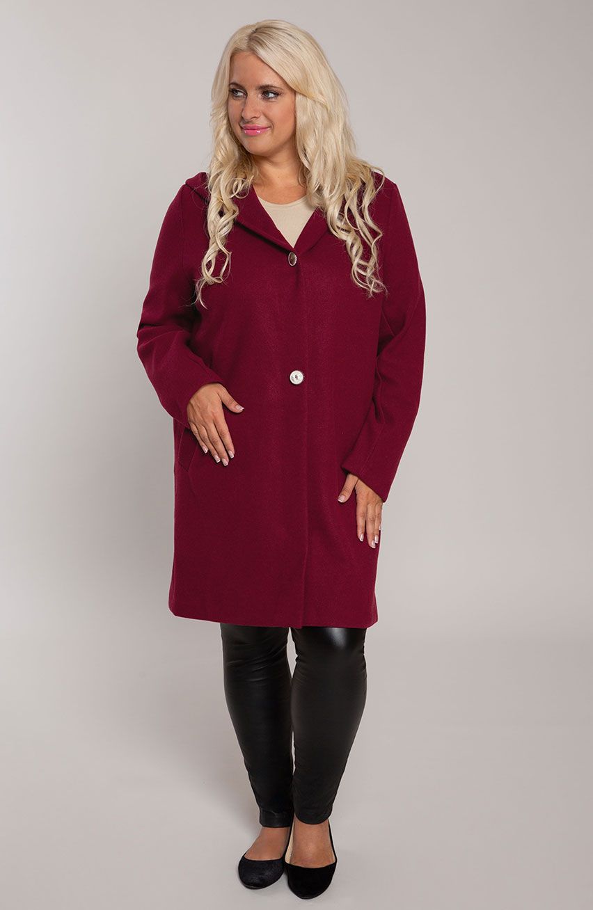MDR24, Klasszikus gombos kabát, kapucnival, bordó, méret, 48 - eMAG.hu