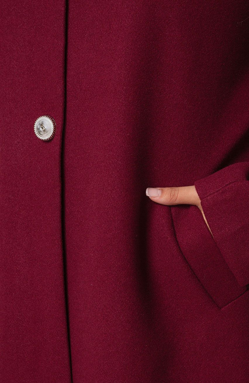 MDR24, Klasszikus gombos kabát, kapucnival, bordó, méret, 48 - eMAG.hu