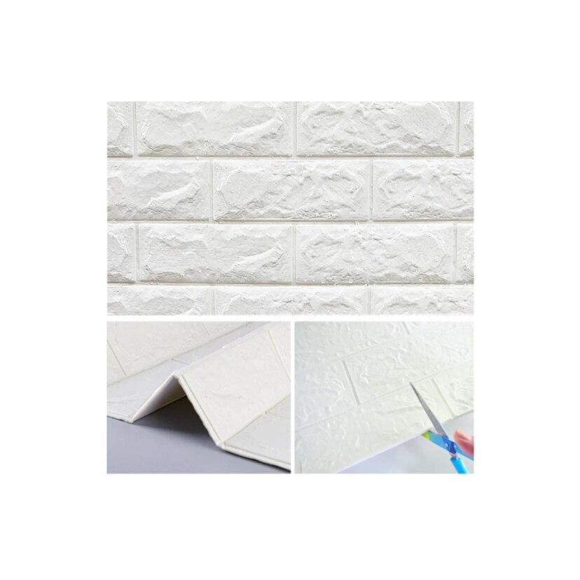 Tapet 3D Autocolant alb, design caramida, rezistent la apa, 70cm x 77cm ...