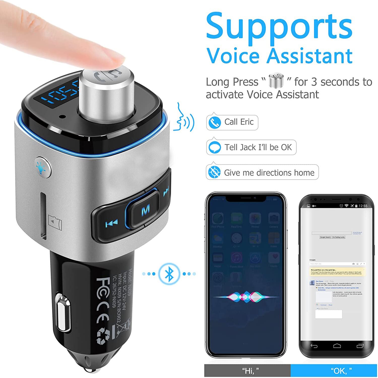 Modulator auto, Vienod, AUX/Bluetooth/MicroSD/USB, LED, Microfon ...