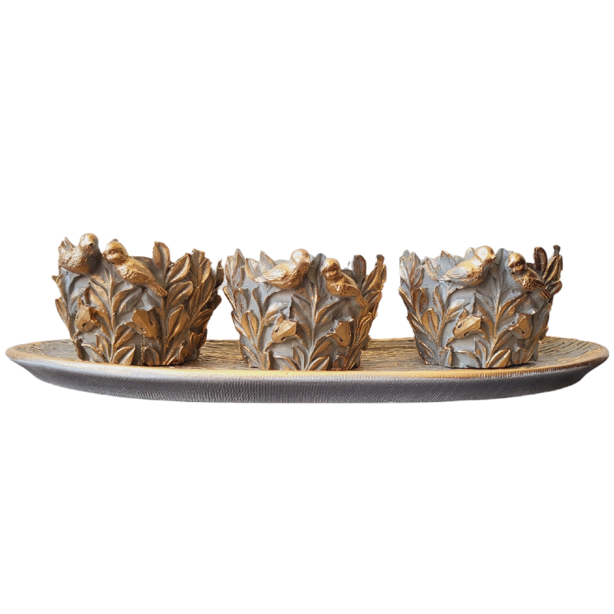 Set suport 3 lumanari, cu tavita, olive, 8x35x16 - eMAG.ro