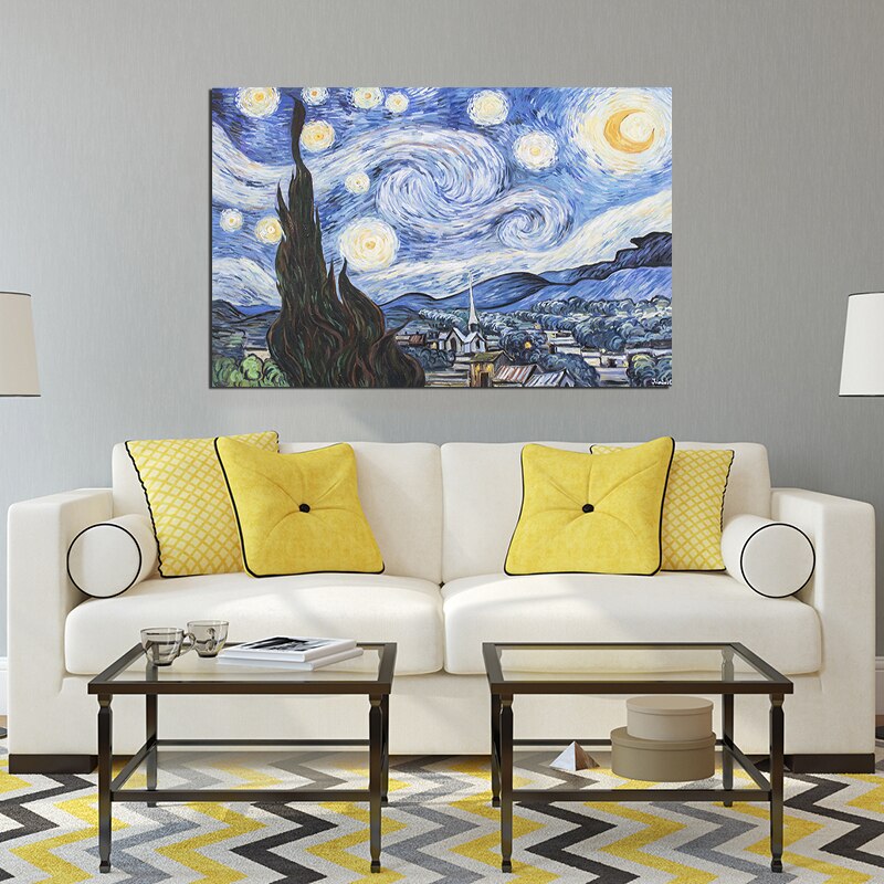 Tablou gigant pictat manual, Noapte instelata, 150x100cm ulei pe panza ...
