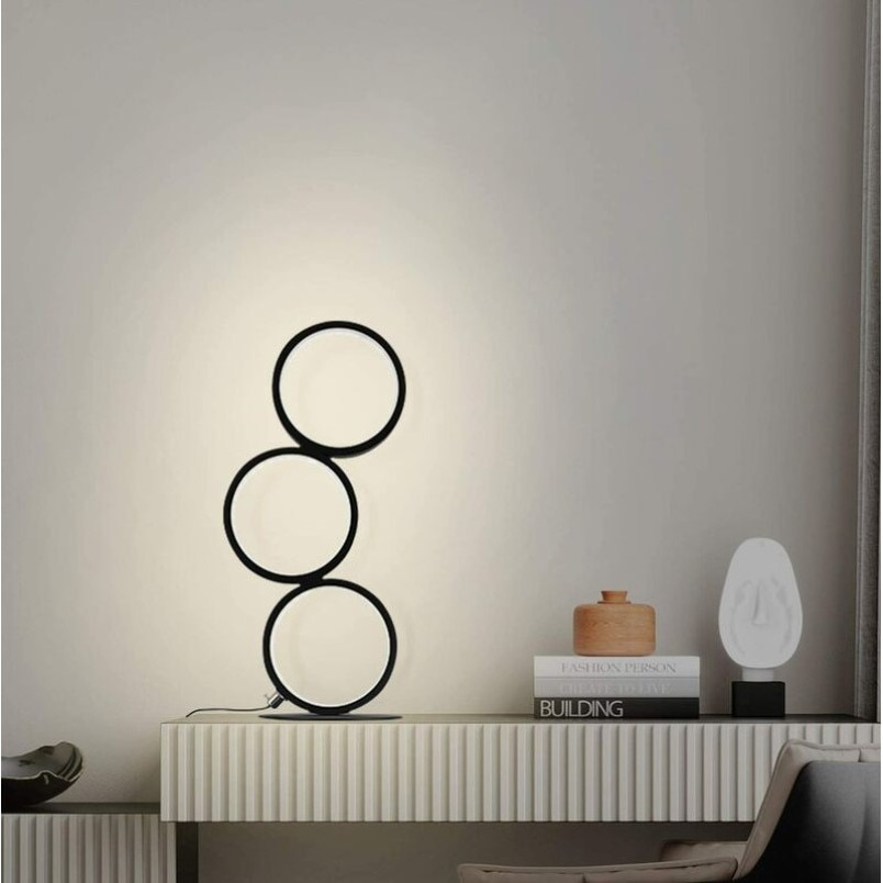 Veioza LED 12w Cercuri cu Intensitate Reglabila, Buton Touch, Aluminiu ...