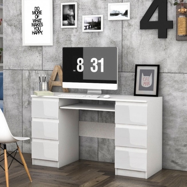 Birou, 130 x 51 x 76 cm, Alb-Lucios, TEBIA106 - eMAG.ro