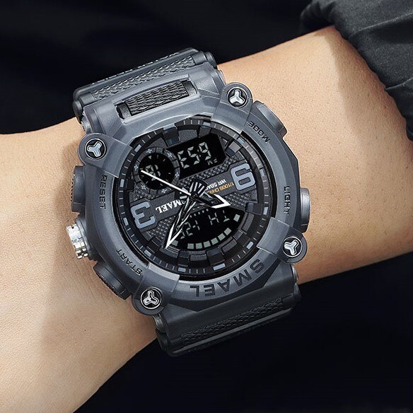 Ceas barbatesc Smael Casual Sport Stil Army Militar Hibrid 5 ATM Gri ...