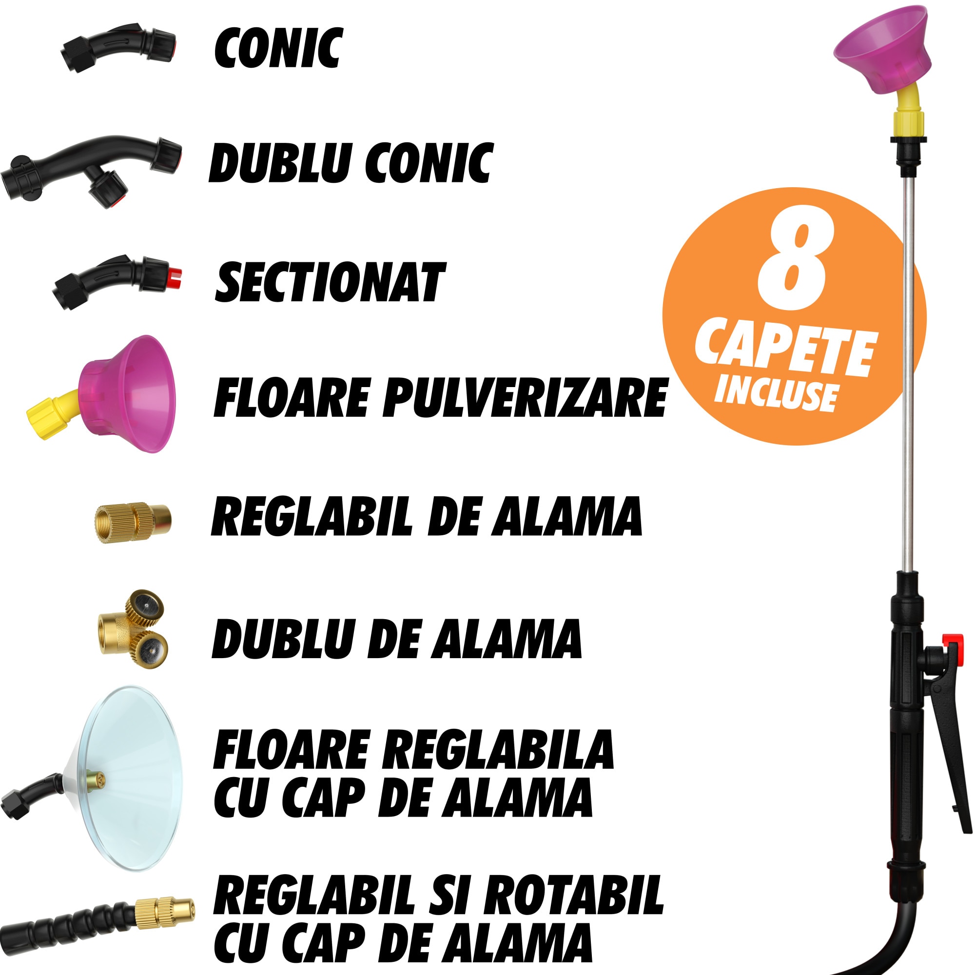 Pompa Stropit electrica 7 bar, 16 litri, 8 capete, lance metalica ...