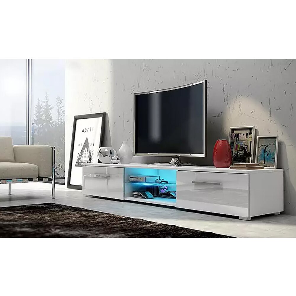 Dulap TV, Selsey, MDF, 140 x 36 x 40 cm, Cu lumini LED, Alb - eMAG.ro