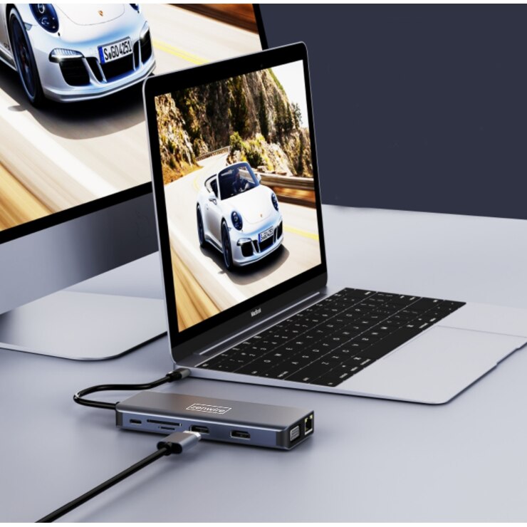 Адаптер Хъб, Zenwire, 12в1 USB-C 2x HDMI VGA USB жак SD LAN - eMAG.bg