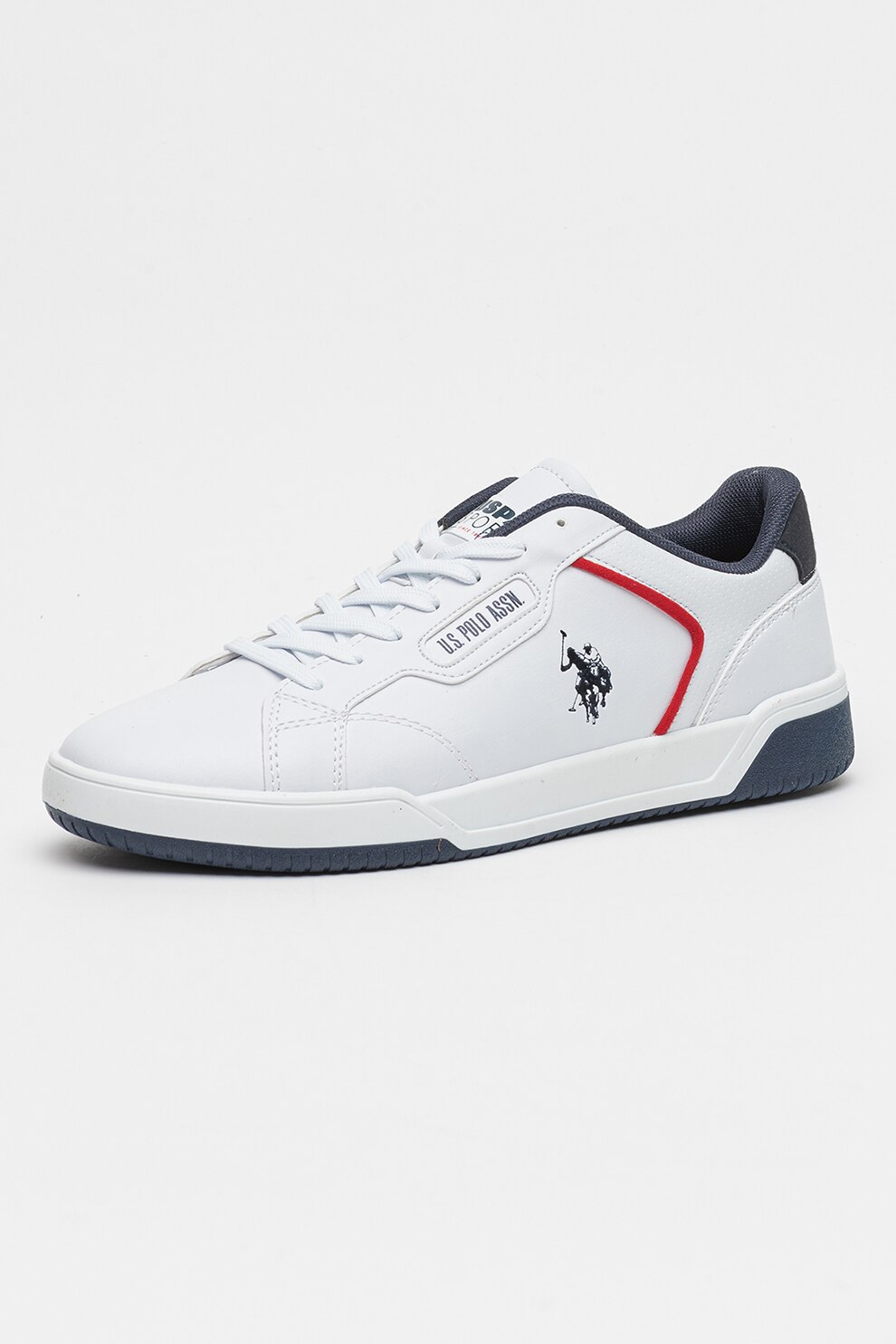 U.S. Polo Assn., Спортни обувки от еко кожа с овален връх, Червен, Бял ...