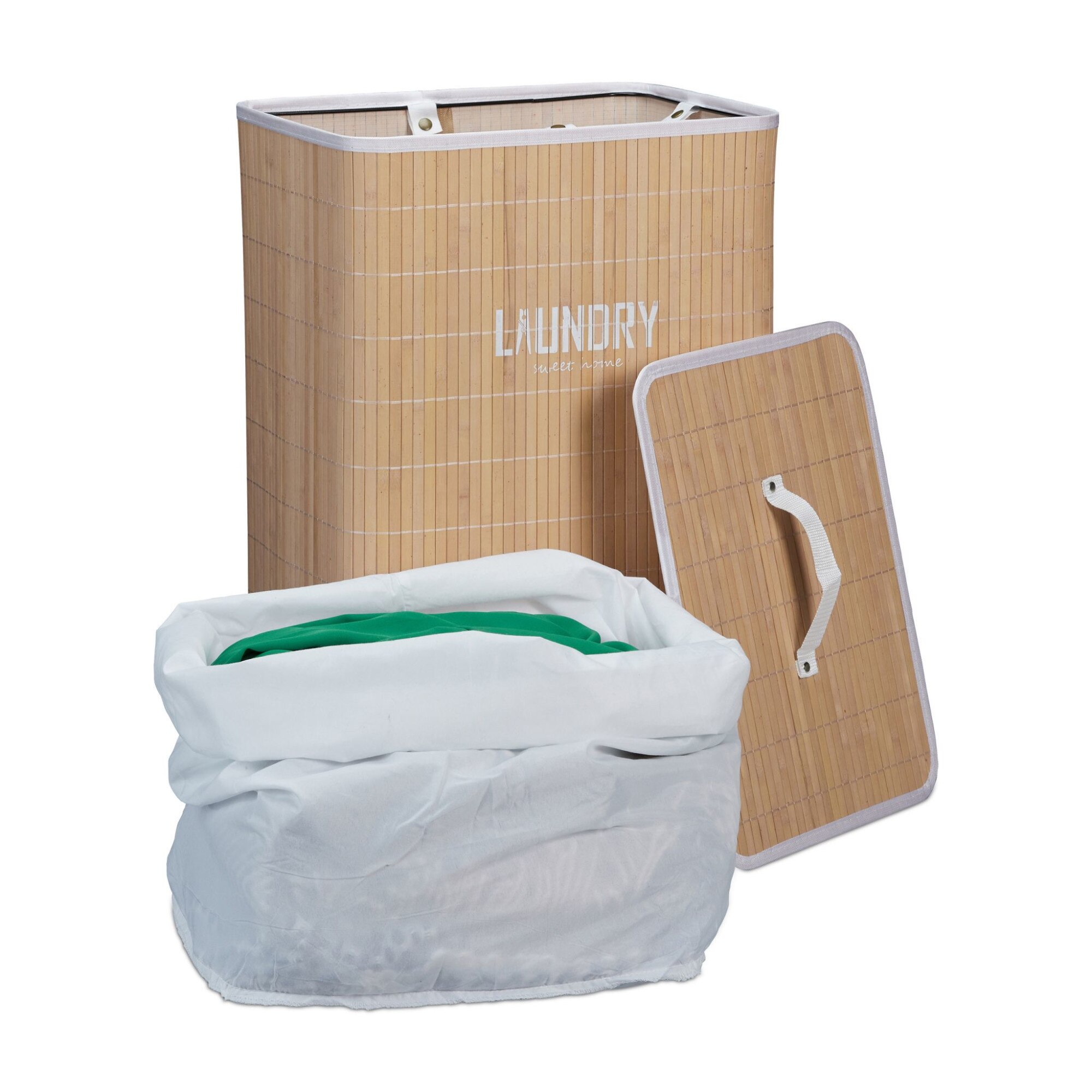 Cos de rufe din bambus, Relaxdays, natur, 60 l, 60 x 40 x 30 cm - eMAG.ro