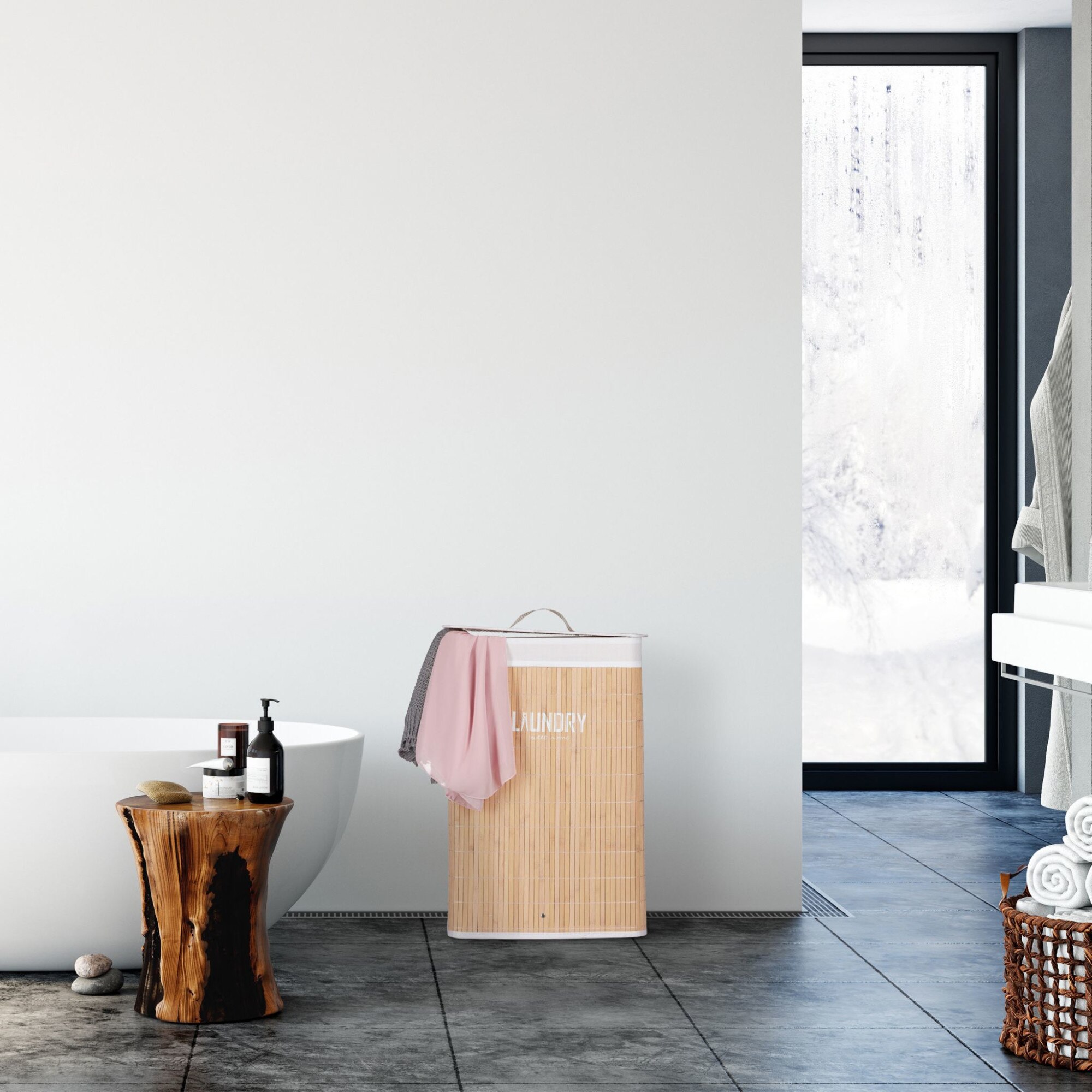 Cos de rufe din bambus, Relaxdays, natur, 60 l, 60 x 40 x 30 cm - eMAG.ro