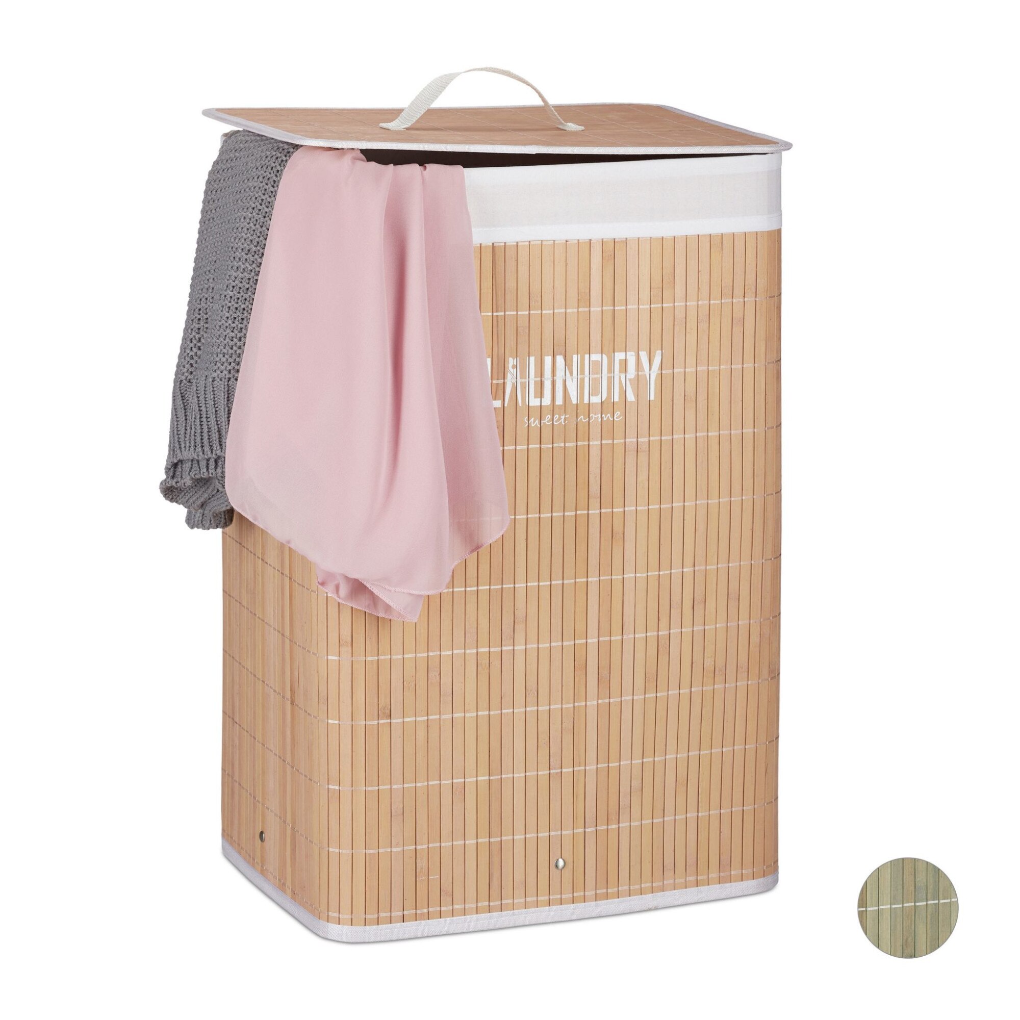 Cos de rufe din bambus, Relaxdays, natur, 60 l, 60 x 40 x 30 cm - eMAG.ro