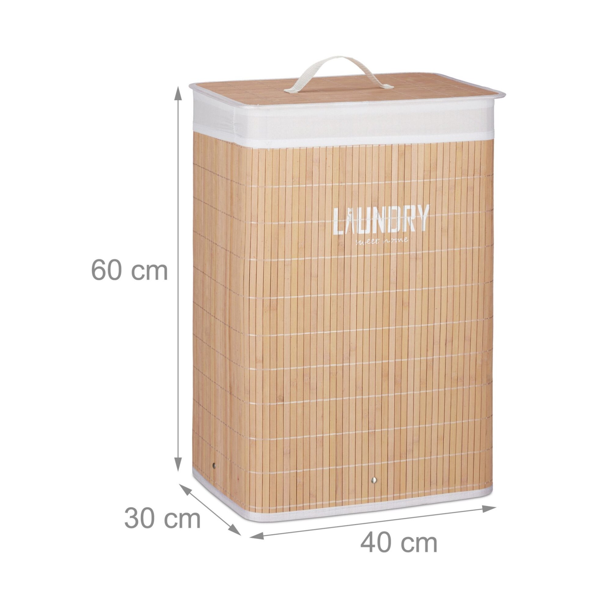 Cos de rufe din bambus, Relaxdays, natur, 60 l, 60 x 40 x 30 cm - eMAG.ro
