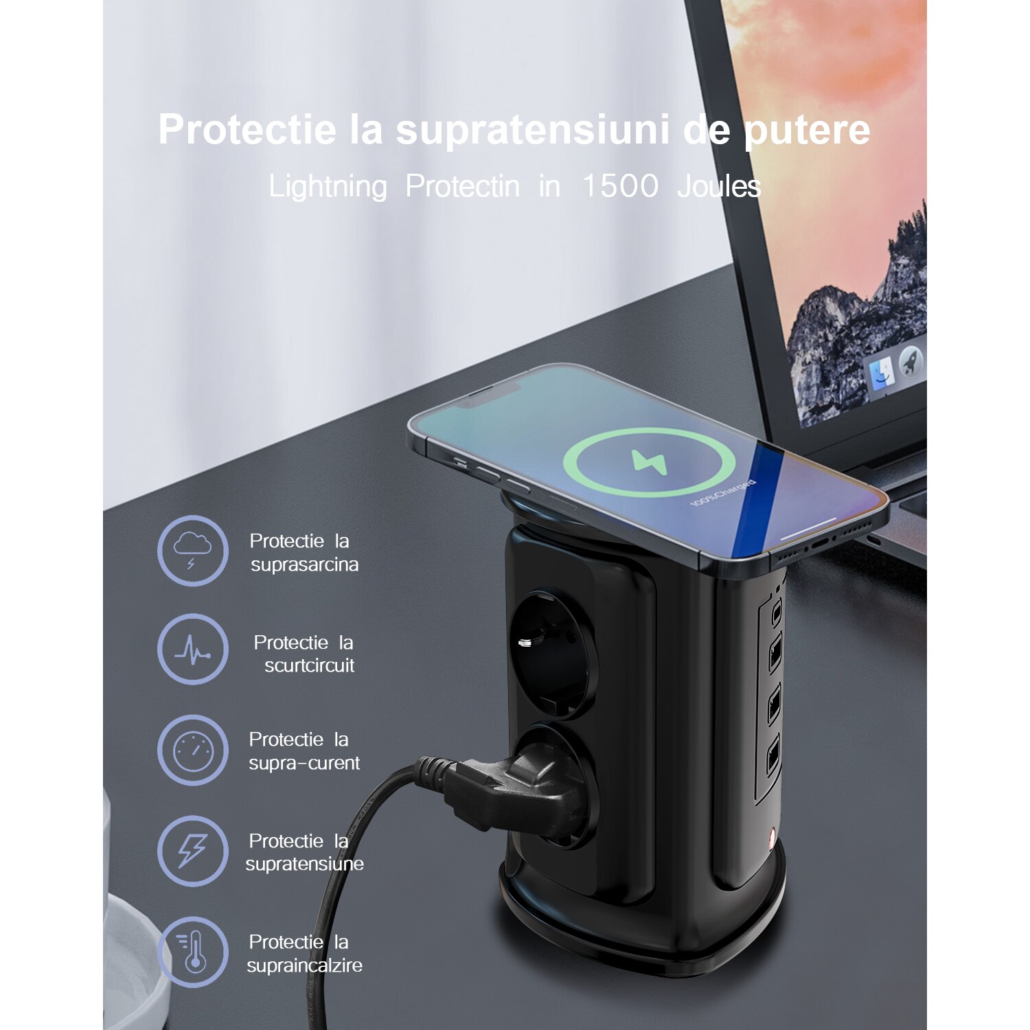 Удължител тип кула 4 Usb 4 гнезда Usb C Pd 18w бързо зареждане