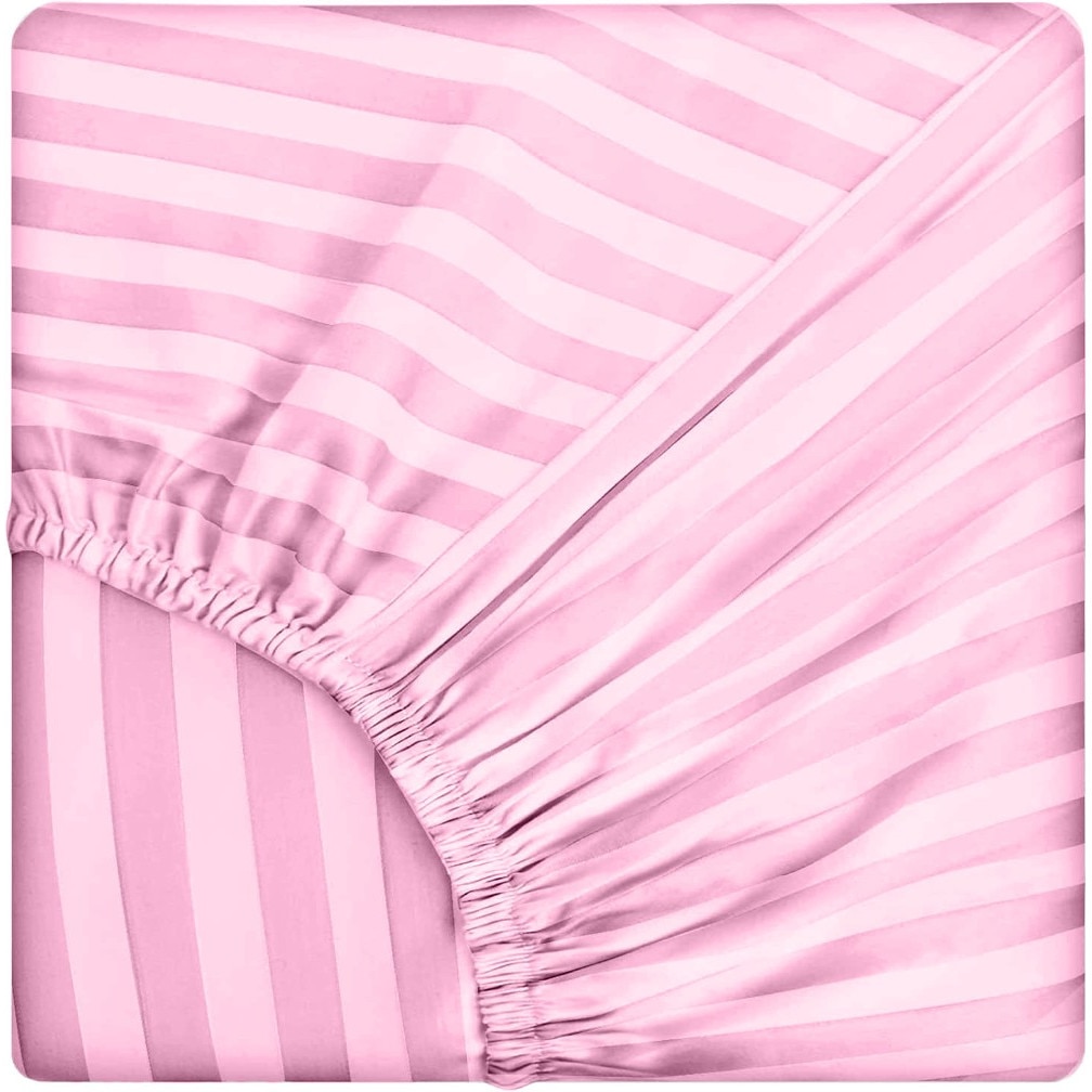 Cearsaf de pat cu elastic din damasc, densitate 130 g/mp, Roz, 90/200cm ...