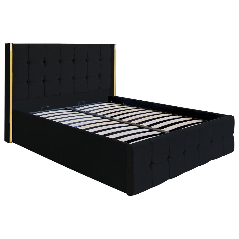 Pat dublu tapitat model Nevada 180/200 cm culoare negru cu somiera ...