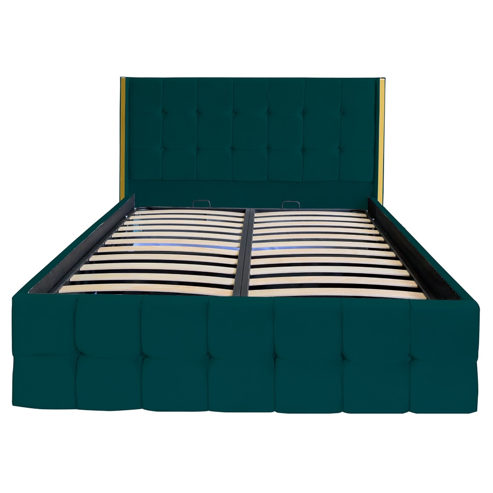 Pat dublu tapitat model Nevada 180/200 cm culoare verde cu somiera ...
