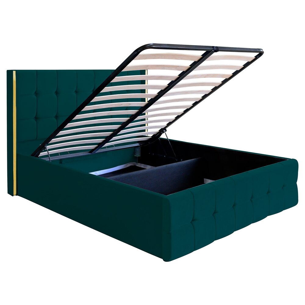 Pat dublu tapitat model Nevada 180/200 cm culoare verde cu somiera ...