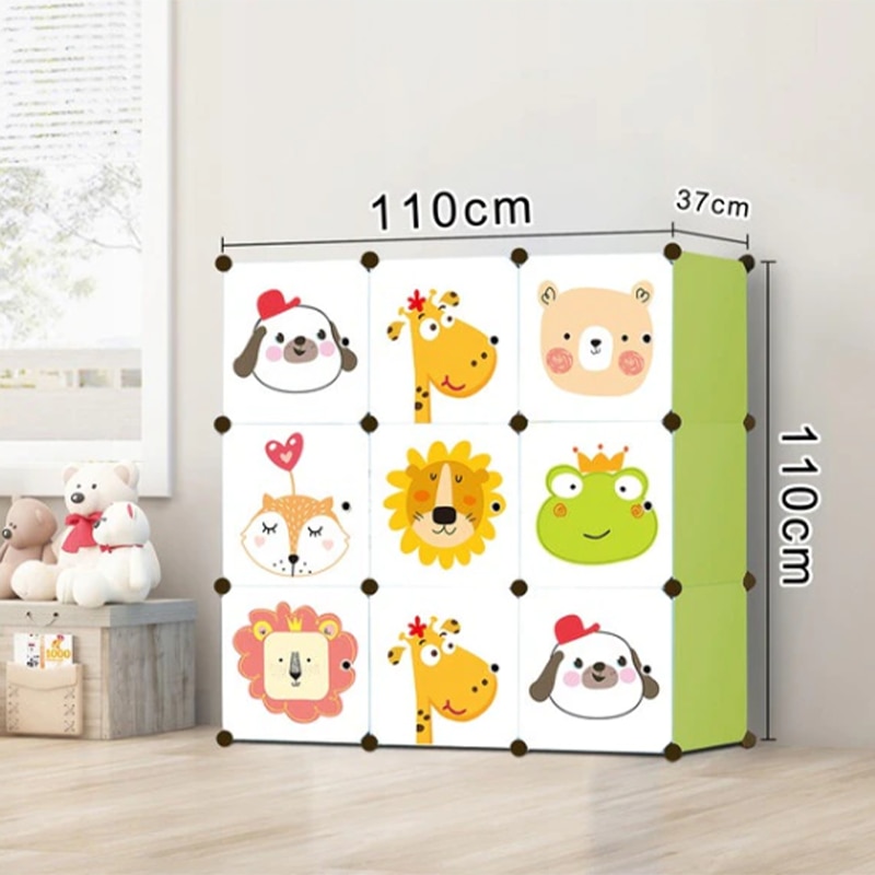 Dulap pentru haine, Copii, Cu imagini pline de culoare, Verde, 110 x 37 ...