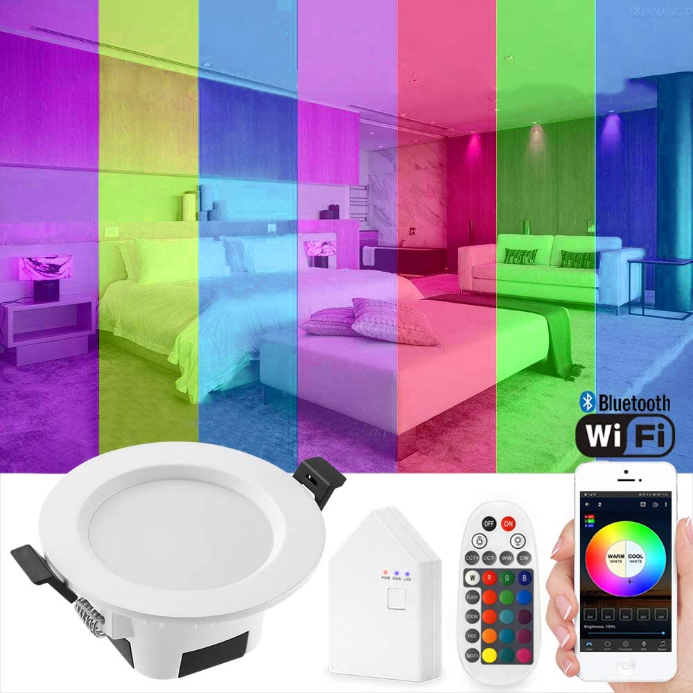 Pachet 10 spoturi LED RGB inteligente, GEYUEYA Home, Bluetooth, 5W ...