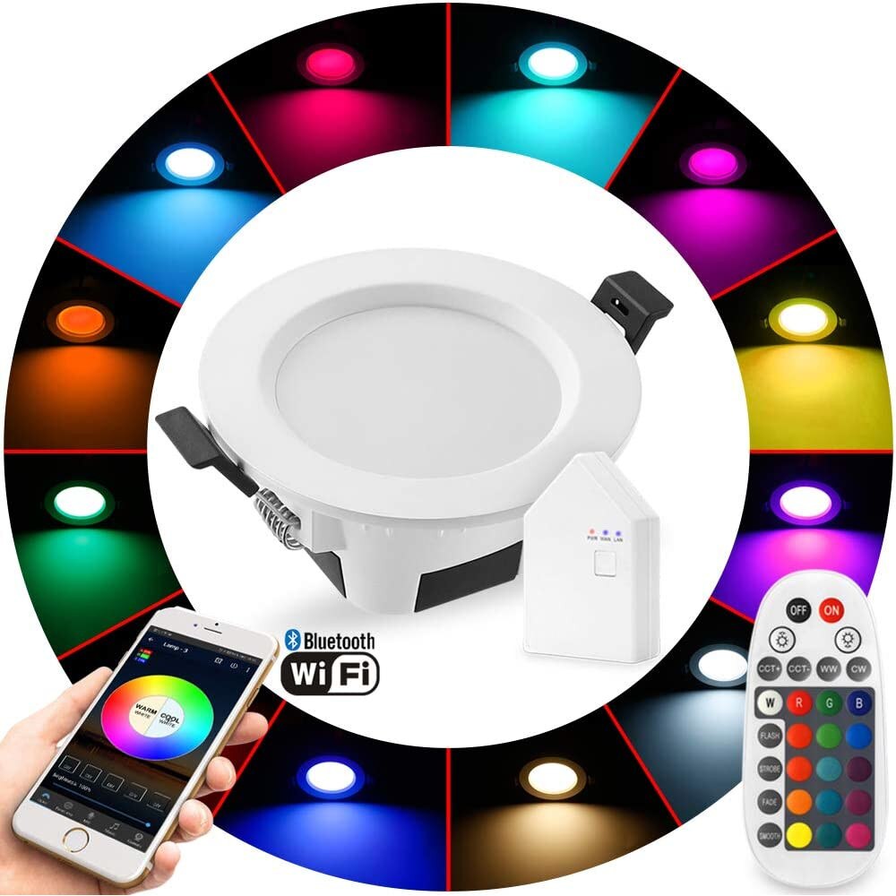Pachet 10 spoturi LED RGB inteligente, GEYUEYA Home, Bluetooth, 5W ...