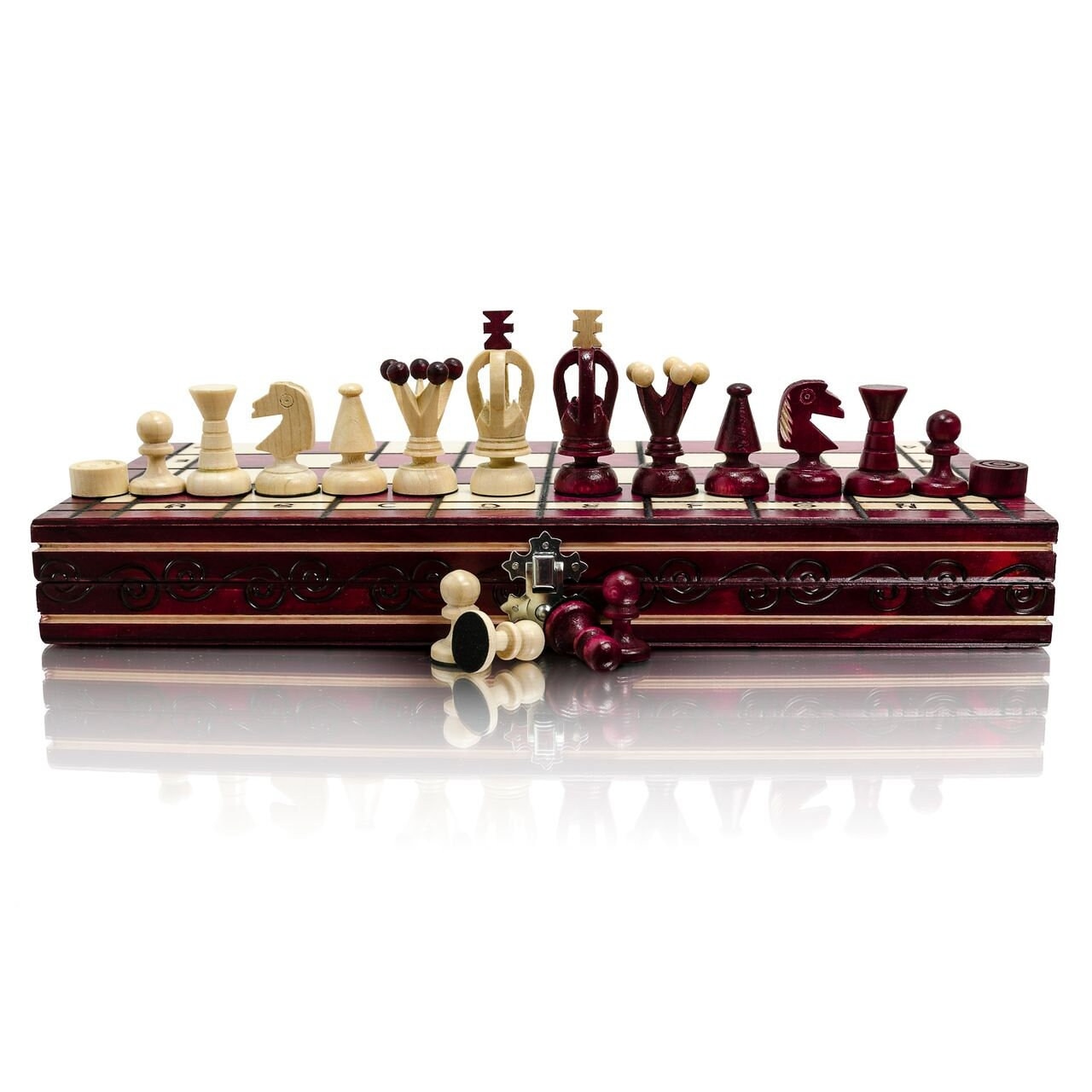 Set de sah Master of Chess, Clasic, 35 x 35 cm, Lemn, Alb, Rosu - eMAG.ro