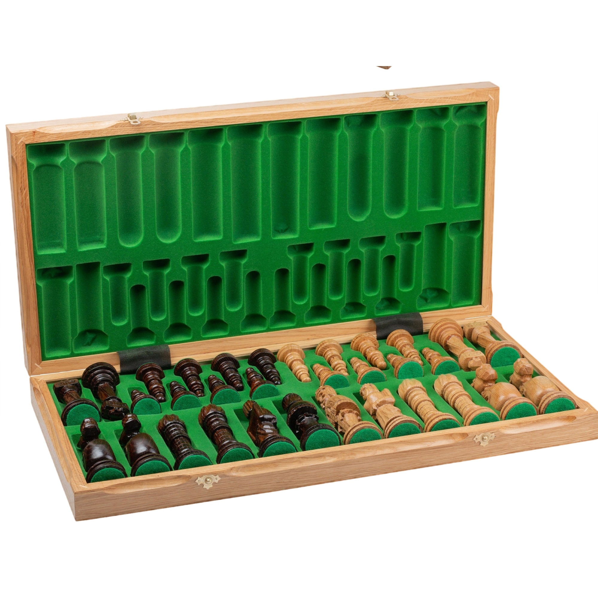 Set de sah Master of Chess, Clasic, 65 x 65 cm, Lemn, Alb, Verde, Maro ...