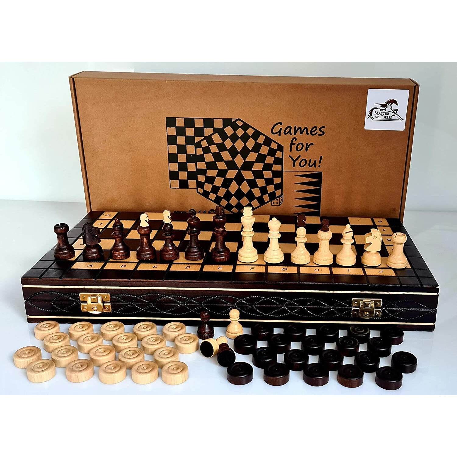 Set de sah si table Master of Chess, Clasic, 40 x 40 cm, Lemn, Alb ...