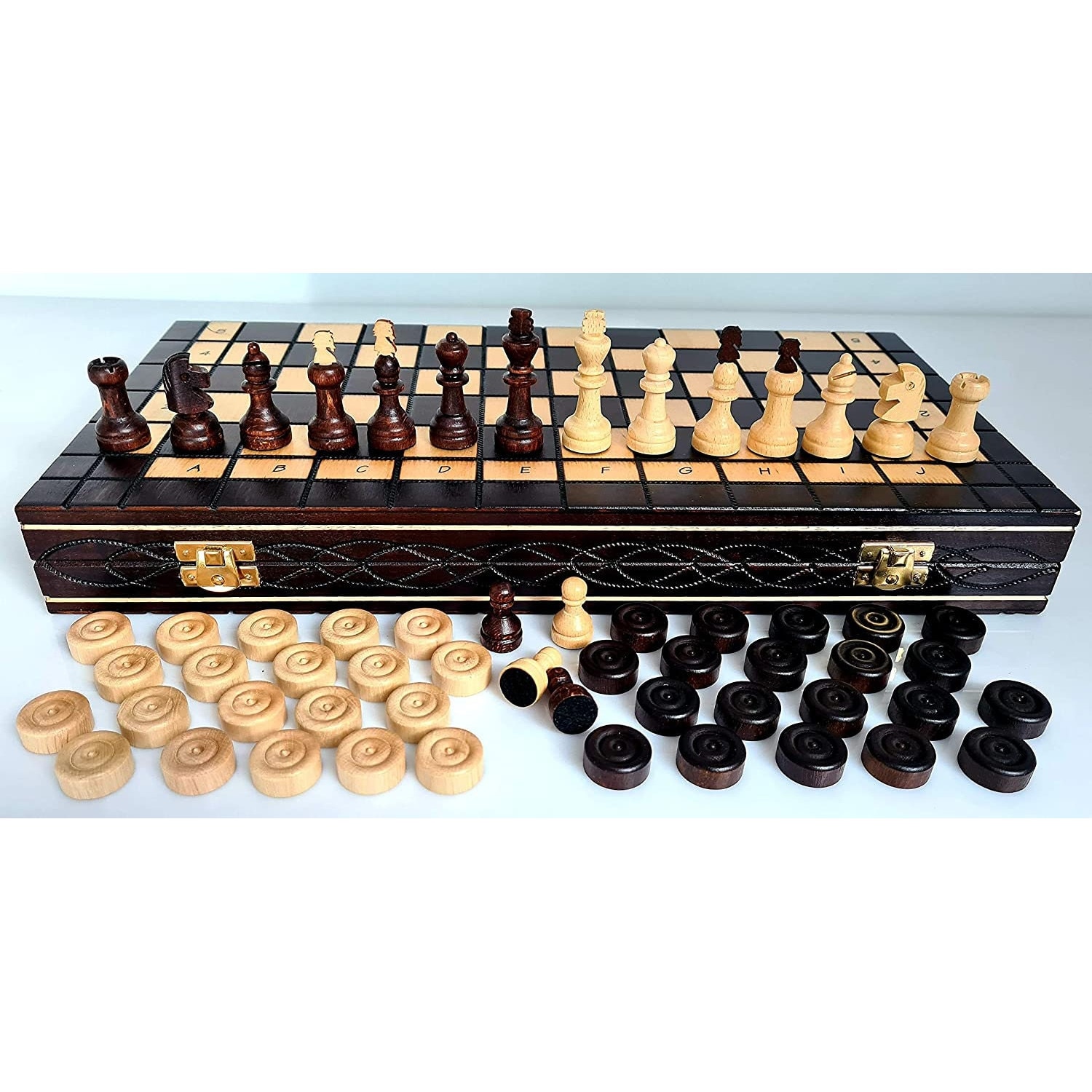 Set de sah si table Master of Chess, Clasic, 40 x 40 cm, Lemn, Alb ...