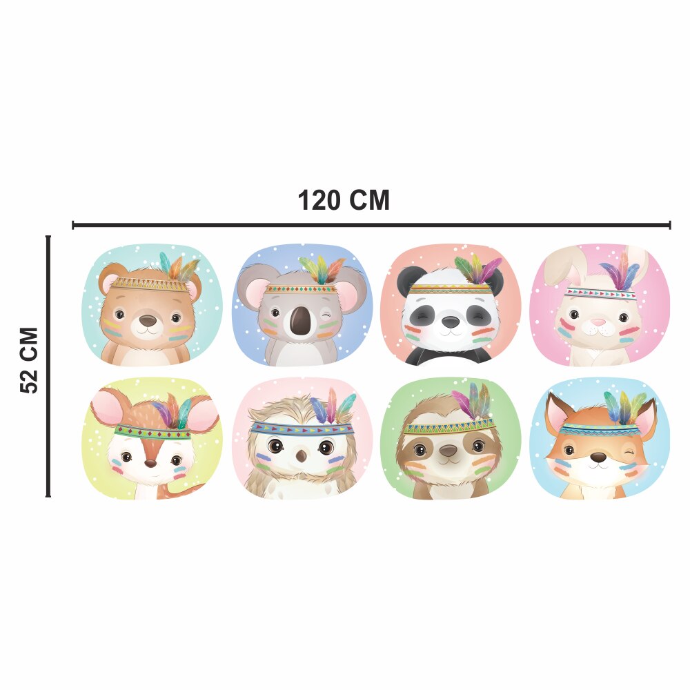 Set 8 stickere perete, Priti Global, cu animale simpatice, 52x120 cm ...