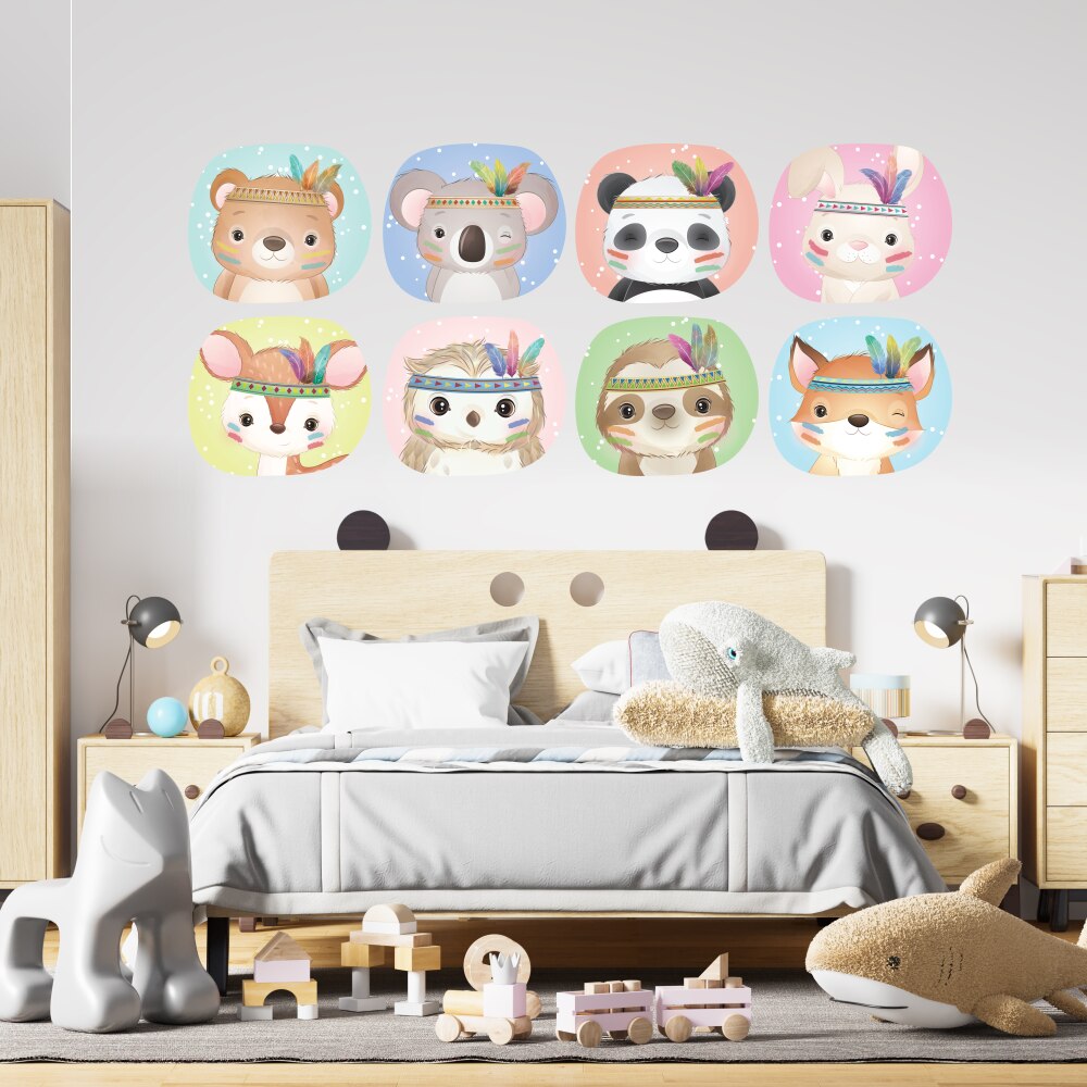 Set 8 stickere perete, Priti Global, cu animale simpatice, 52x120 cm ...