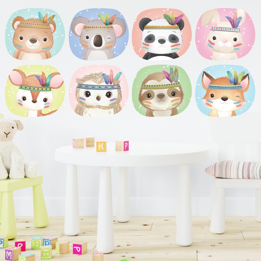 Set 8 stickere perete, Priti Global, cu animale simpatice, 52x120 cm ...
