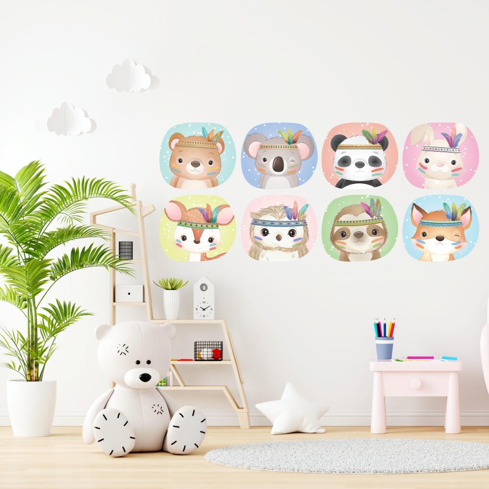 Set 8 stickere perete, Priti Global, cu animale simpatice, 52x120 cm ...