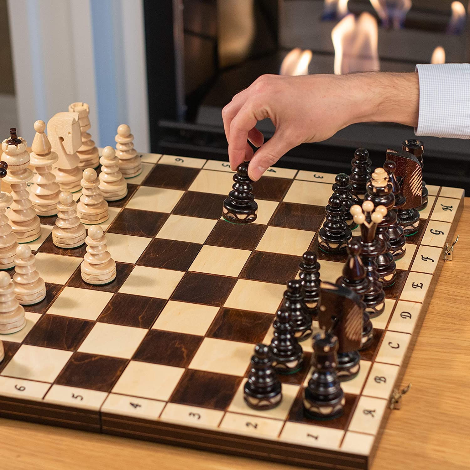 Set de sah Master of Chess, Clasic, 50 x 50 cm, Lemn, Alb, Maro, Verde ...